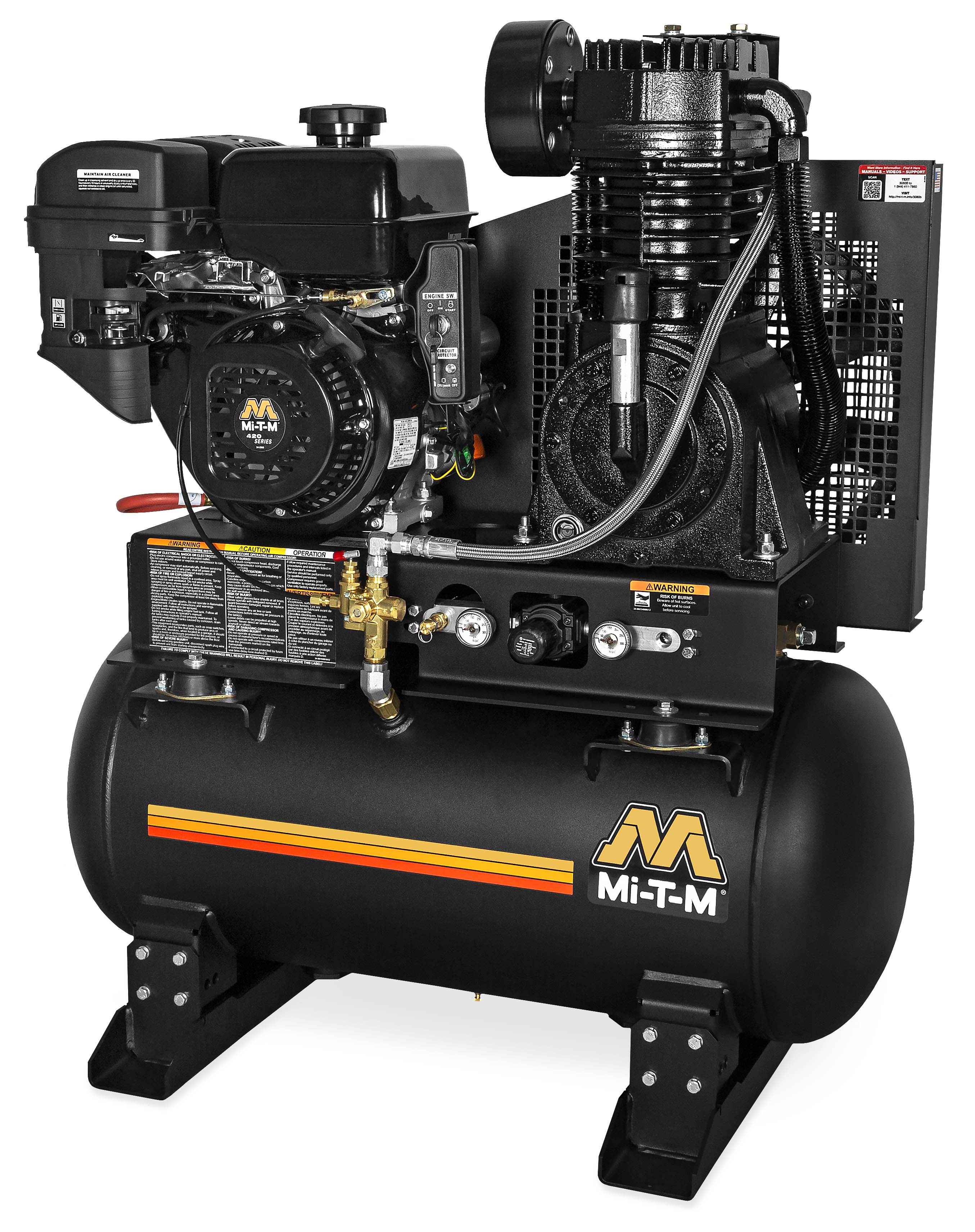 Mi-T-M 30/80 Gal Industrial Two Stage 29 CFM Gasoline Compressor | Gas ...