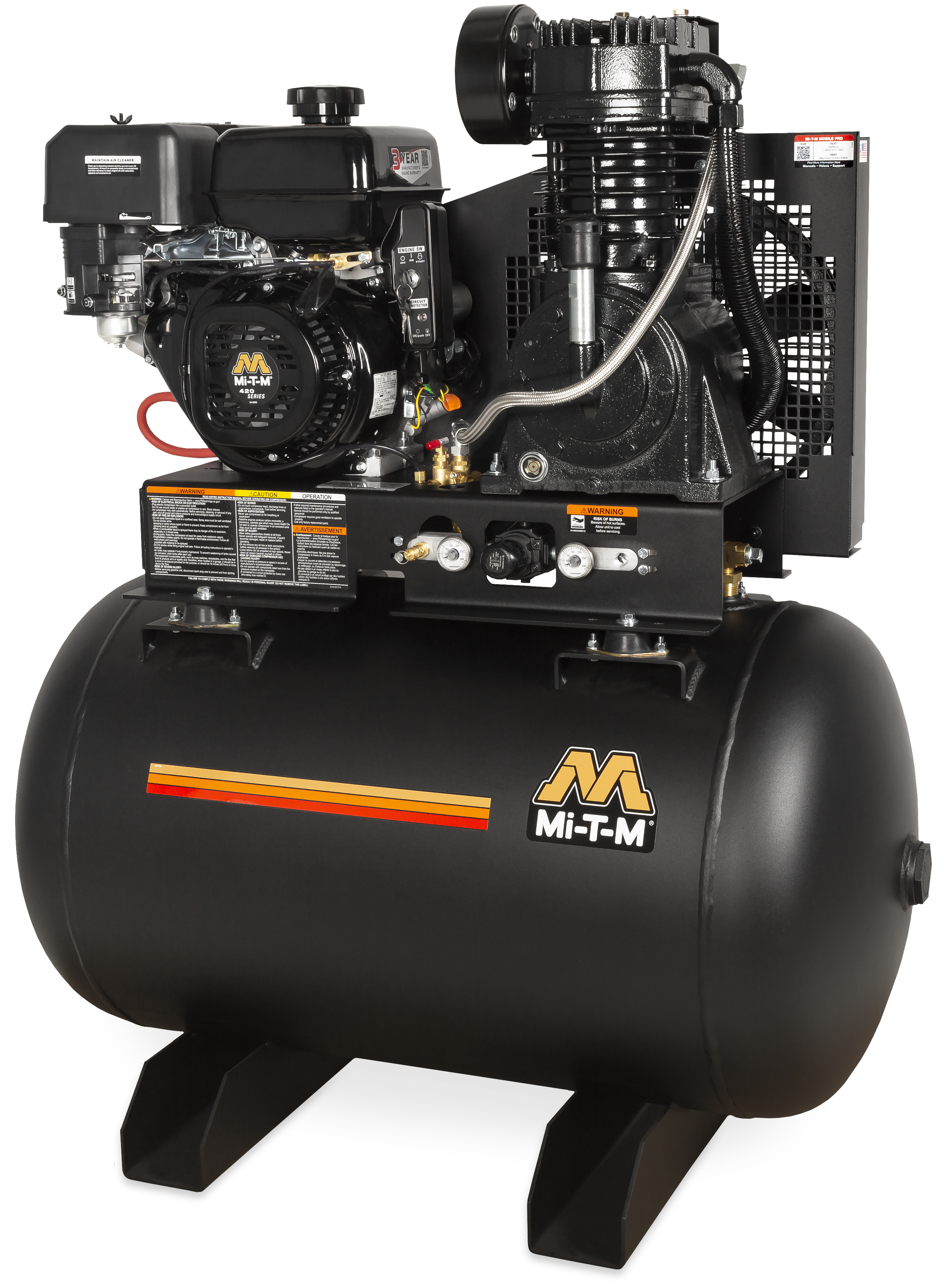 Mi-T-M 30/80 Gal Industrial Two Stage 29 CFM Gasoline Compressor | Gas ...
