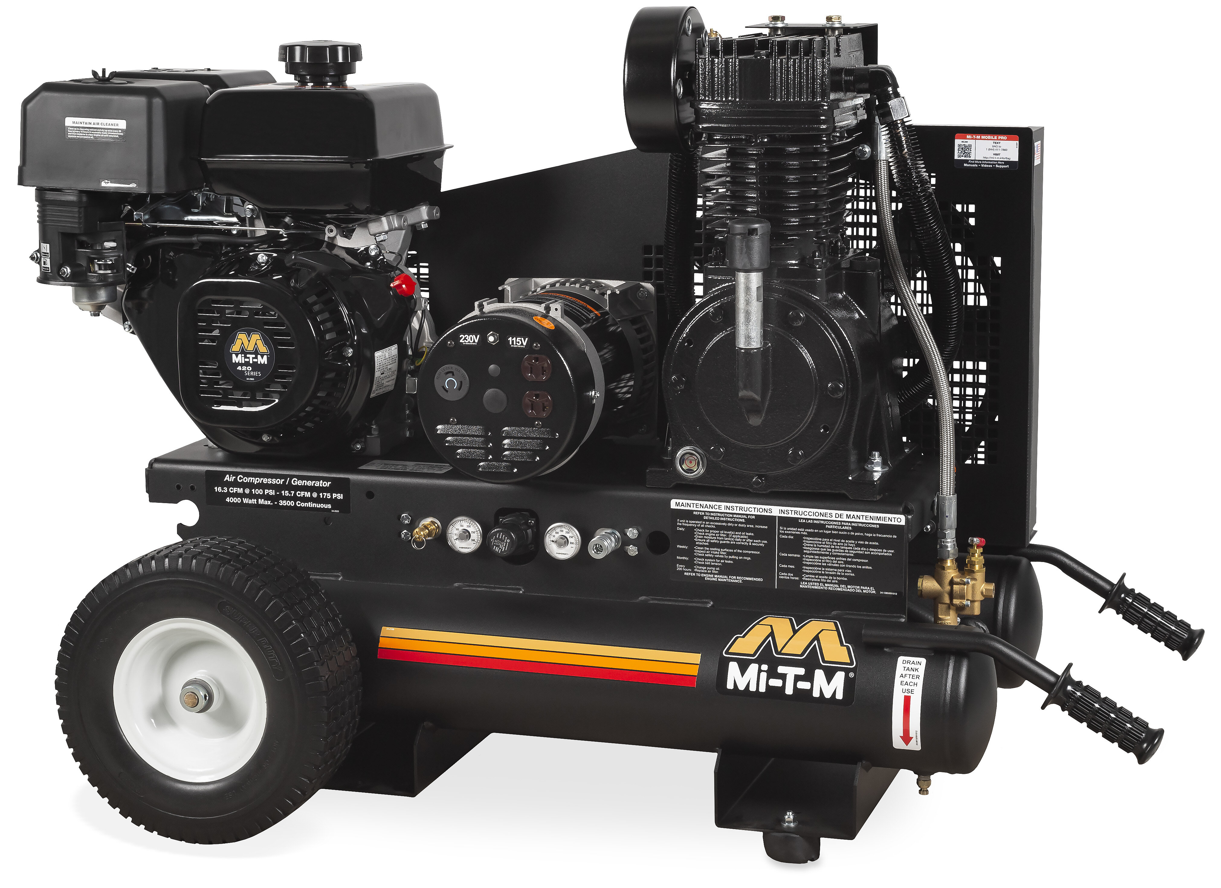 Mi-T-M 8 Gal Two Stage Industrial Air Compressor/Generator Combo | Gas ...
