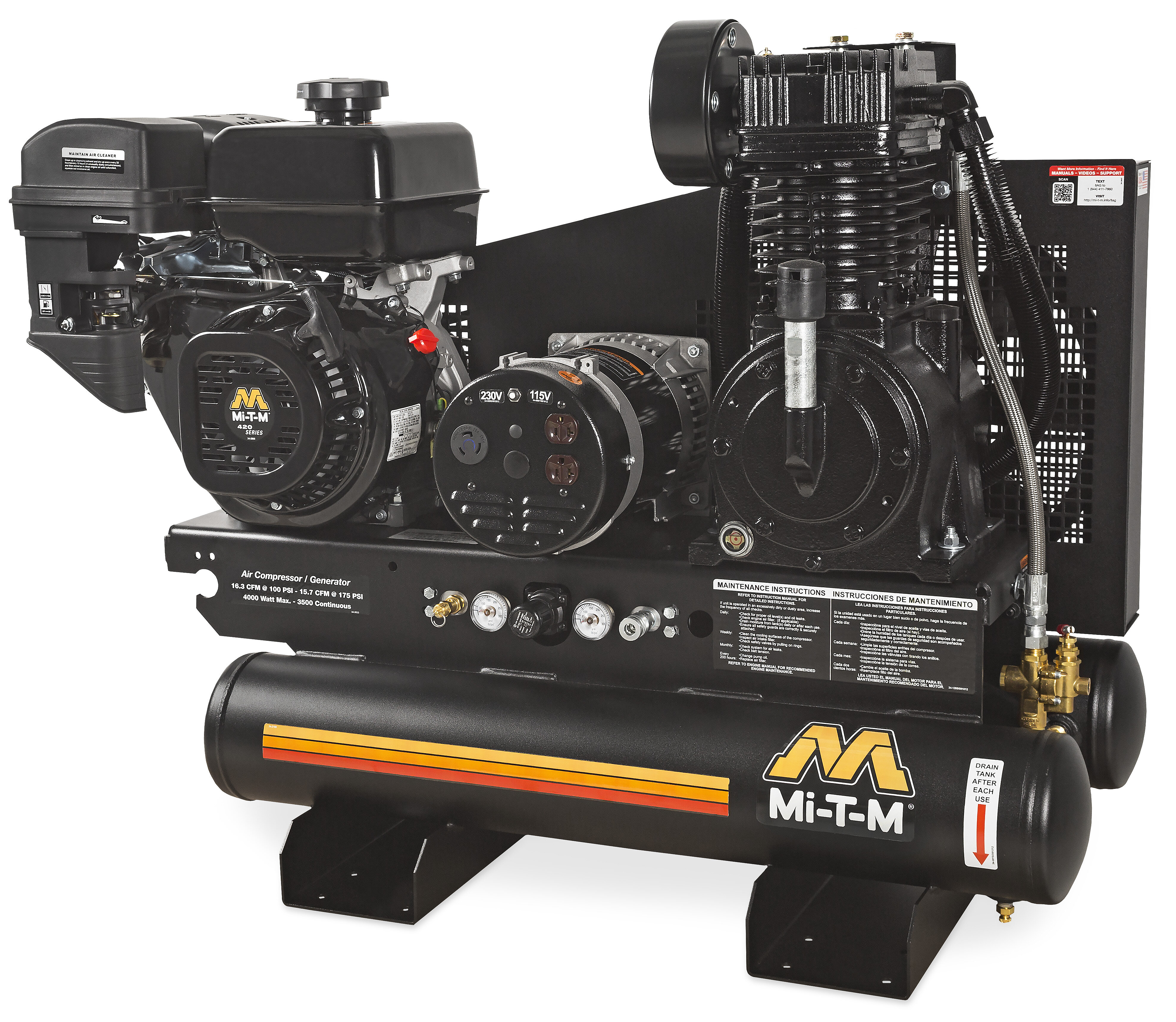 Mi-T-M 8 Gal Two Stage Stationary Industrial Air Compressor/Generator ...