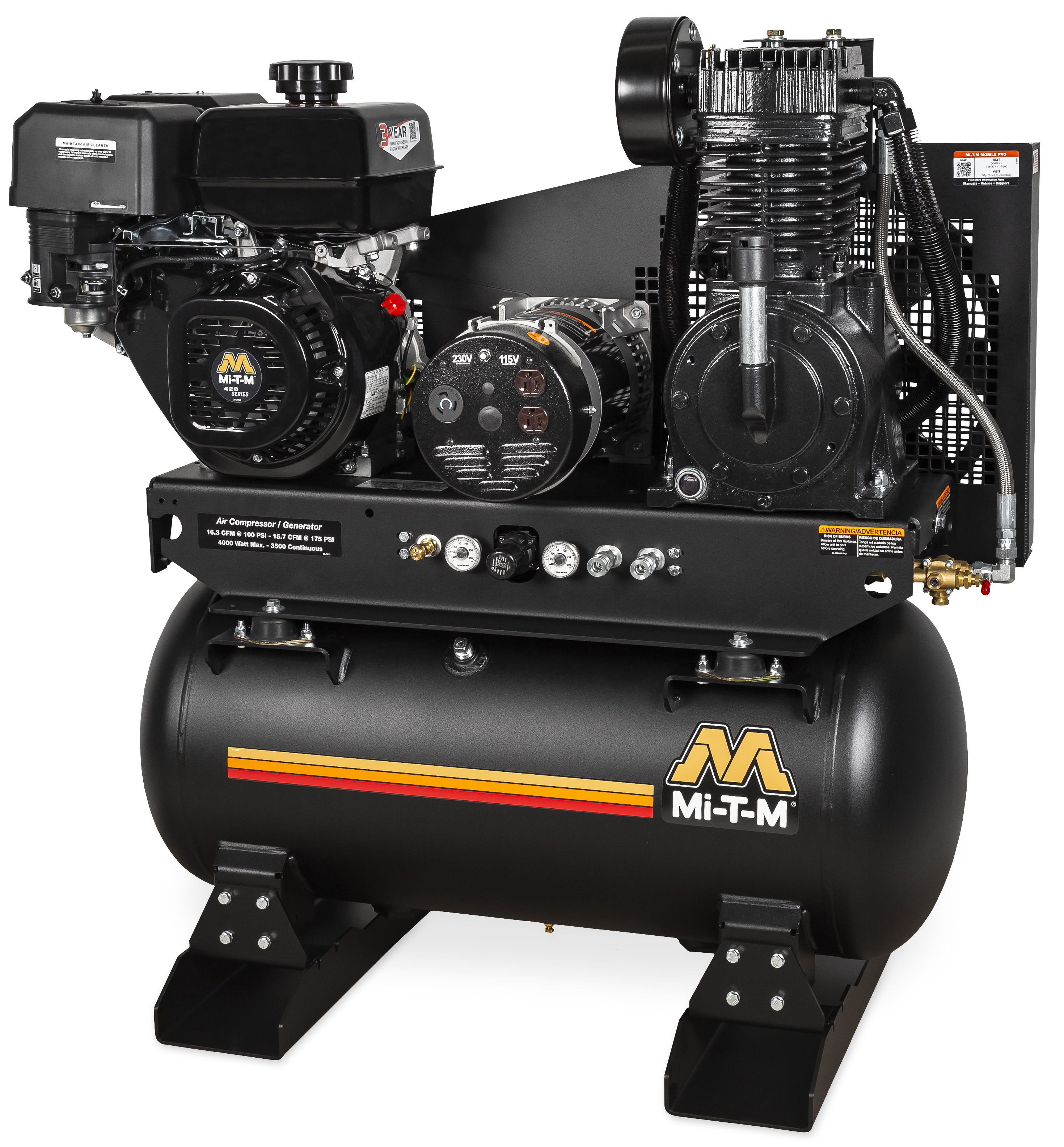 Mi-T-M 30 Gal Two Stage Industrial Air Compressor/Generator Combo | Gas ...